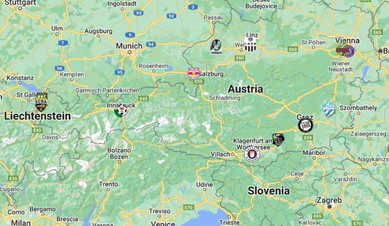 Austrian Bundesliga Teams Map with logos | Austrian Bundesliga Teams ...