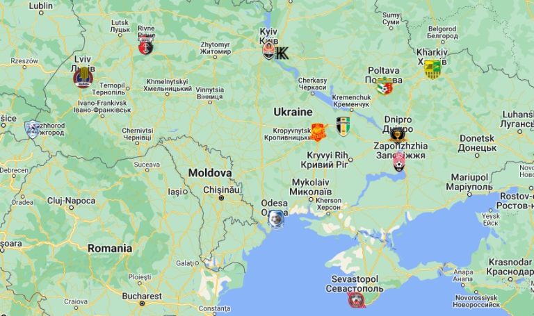 Ukrainian Premier League Teams Map with logos | Ukrainian Premier ...