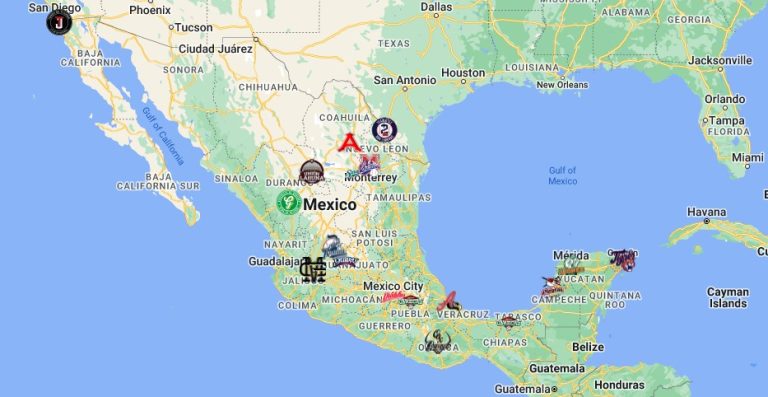 Mexican League Teams Map with logos | Mexican League Teams Location ...
