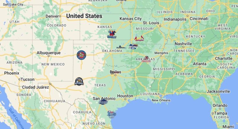 Texas League Teams Map with logos | Texas League Teams Location - FTS ...